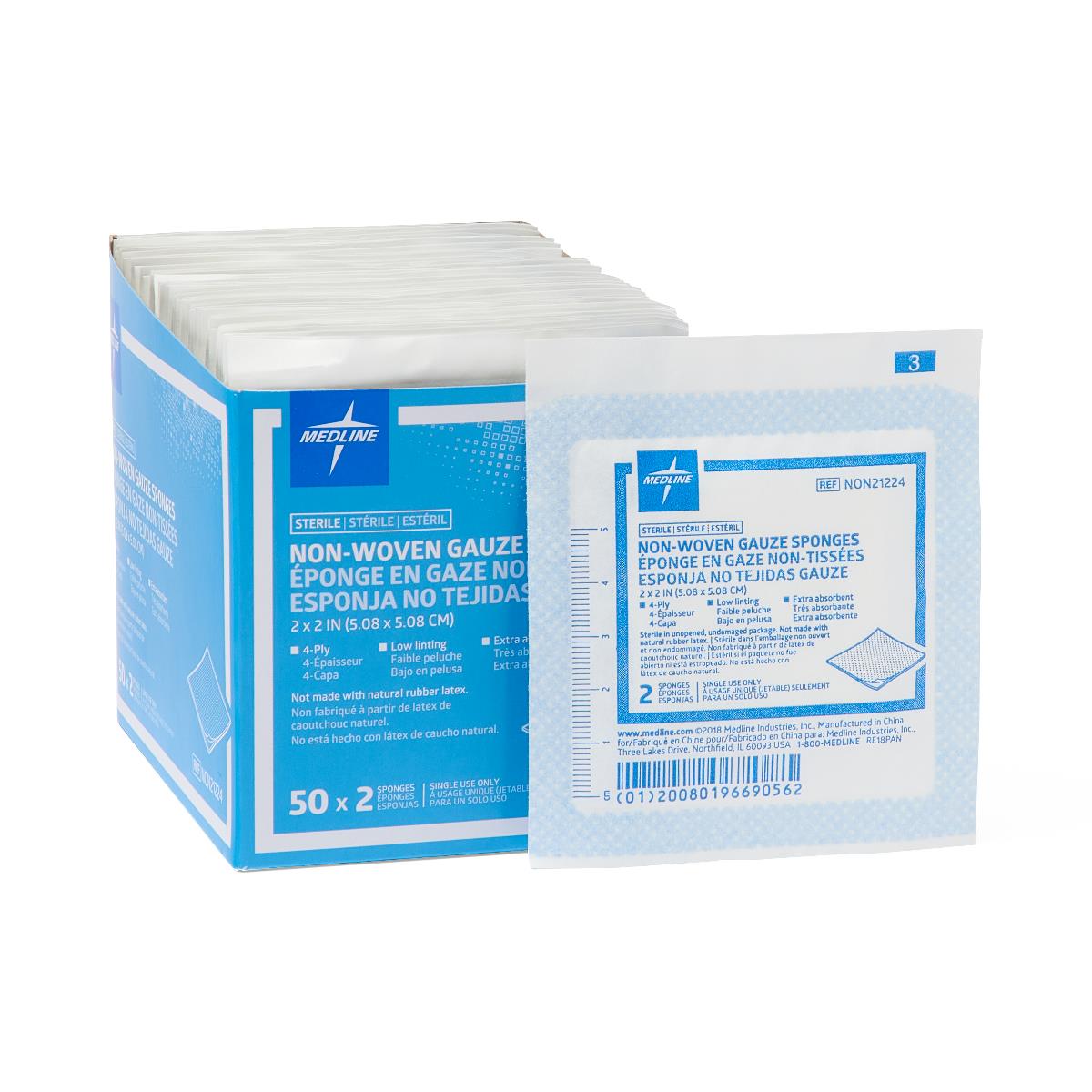 Gauze Sterile Nonwoven 4-Ply Sponges, 2" x 2", in 2-Packs (3000/CS ...